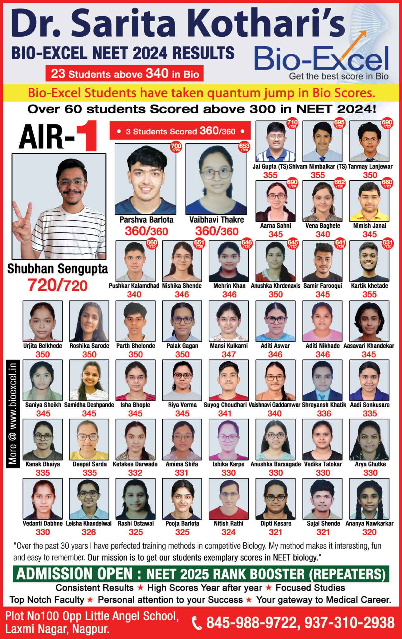 Dr Kothari’s Bio-excel Top Results in NEET 2024